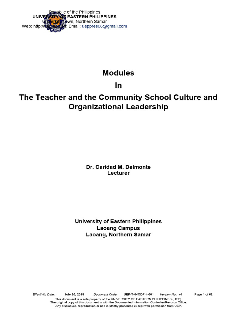 Module in The Teacher and The Community School Culture and Organizational Leadership 2 | PDF ...