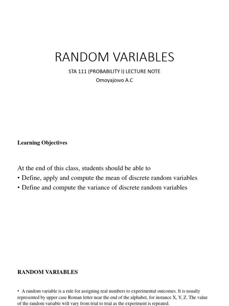 Understanding Random Variables in STA 111 | PDF | Probability Distribution | Random Variable