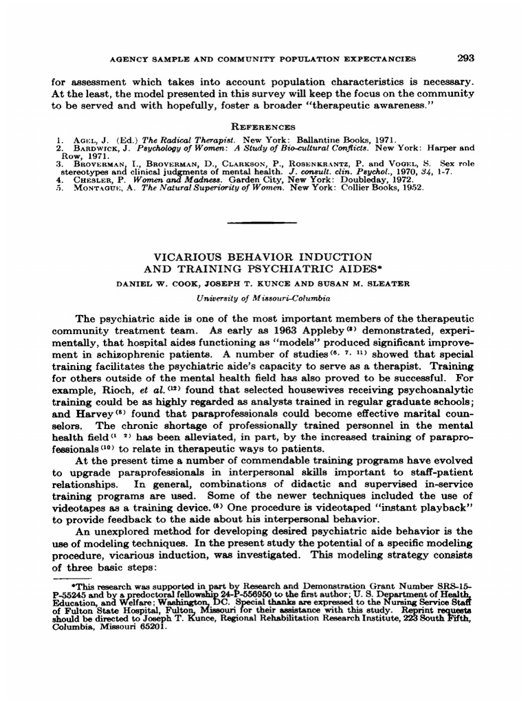 Vicarious Behavior Induction and Training Psychiatric Aides | PDF ...