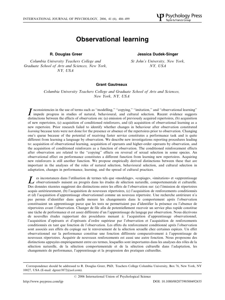 Observational Learning | PDF | Behaviorism | Reinforcement