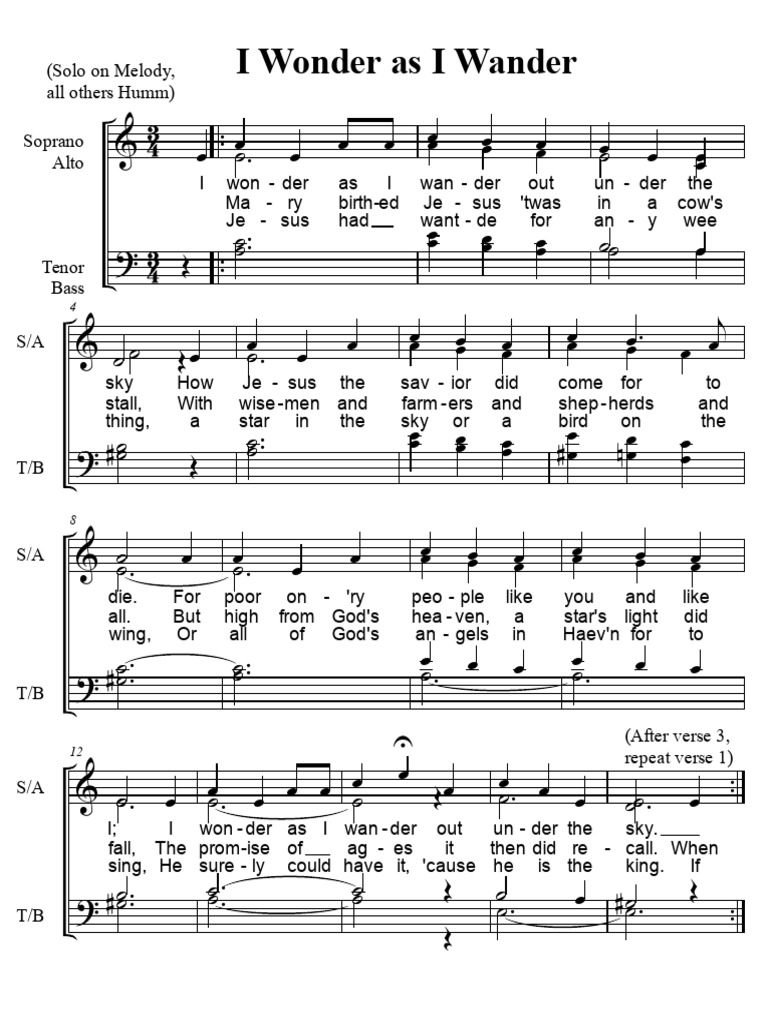 I Wonder As I Wander | PDF | Choral Music | Vocal Music