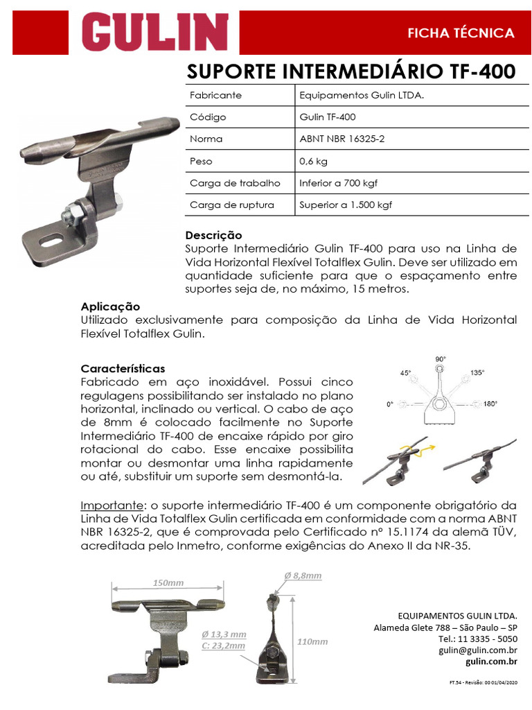 Suporte Intermediário TF-400 para Linha de Vida | PDF