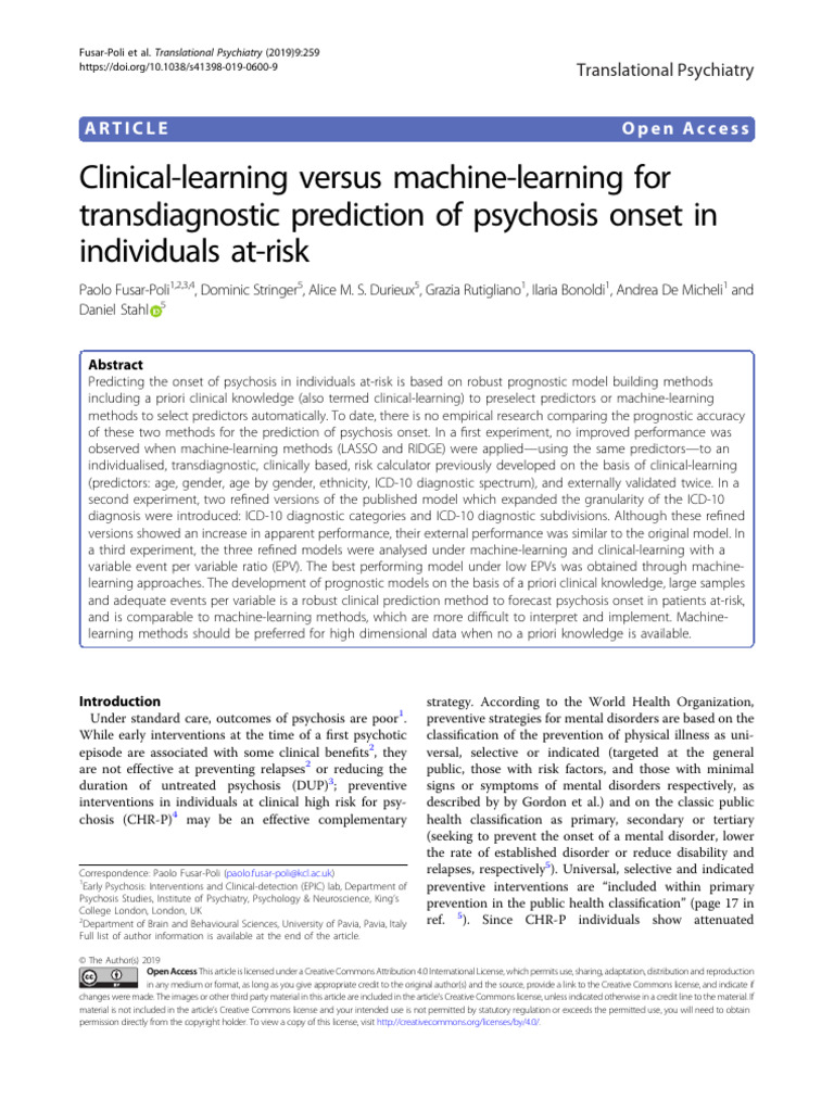 2019 - NATURE - Clinical-Learning Versus Machine-Learning For Transdiagnostic Prediction of ...