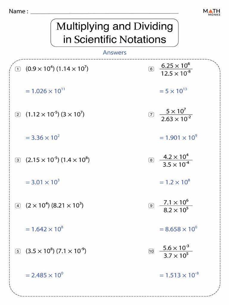Multiplying-and-Dividing-Scientific-Notationm Answer Key | PDF