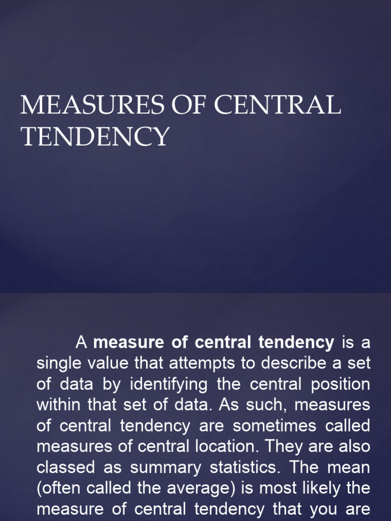 Measures of Central Tendency | PDF | Arithmetic Mean | Mean