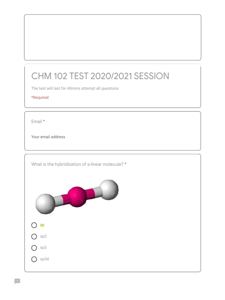CHM 102 Test Questions 2020/2021 | PDF | Chemical Reactions | Chemical Bond