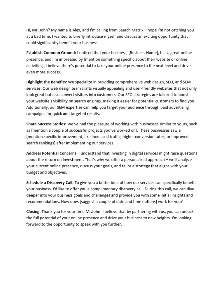 SEO Sales Call Script for Prospects | PDF | Career & Growth | Finance ...