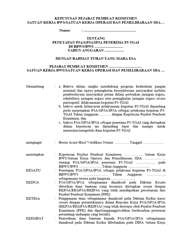 SK PPK Penetapan P3A Penerima Program P3TGAI | PDF