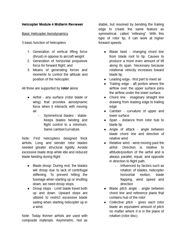 Helicopter Module 4 Midterm Reviewer | PDF | Helicopter Rotor | Helicopter