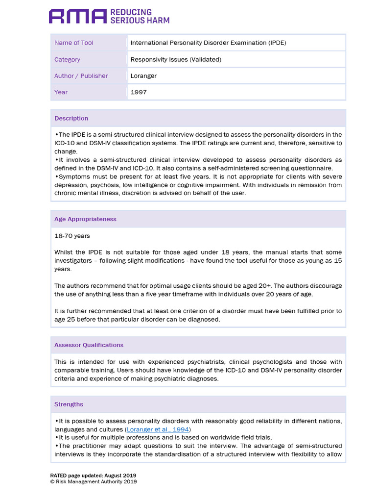 IPDE: Personality Disorder Assessment | PDF | Mental Disorder ...