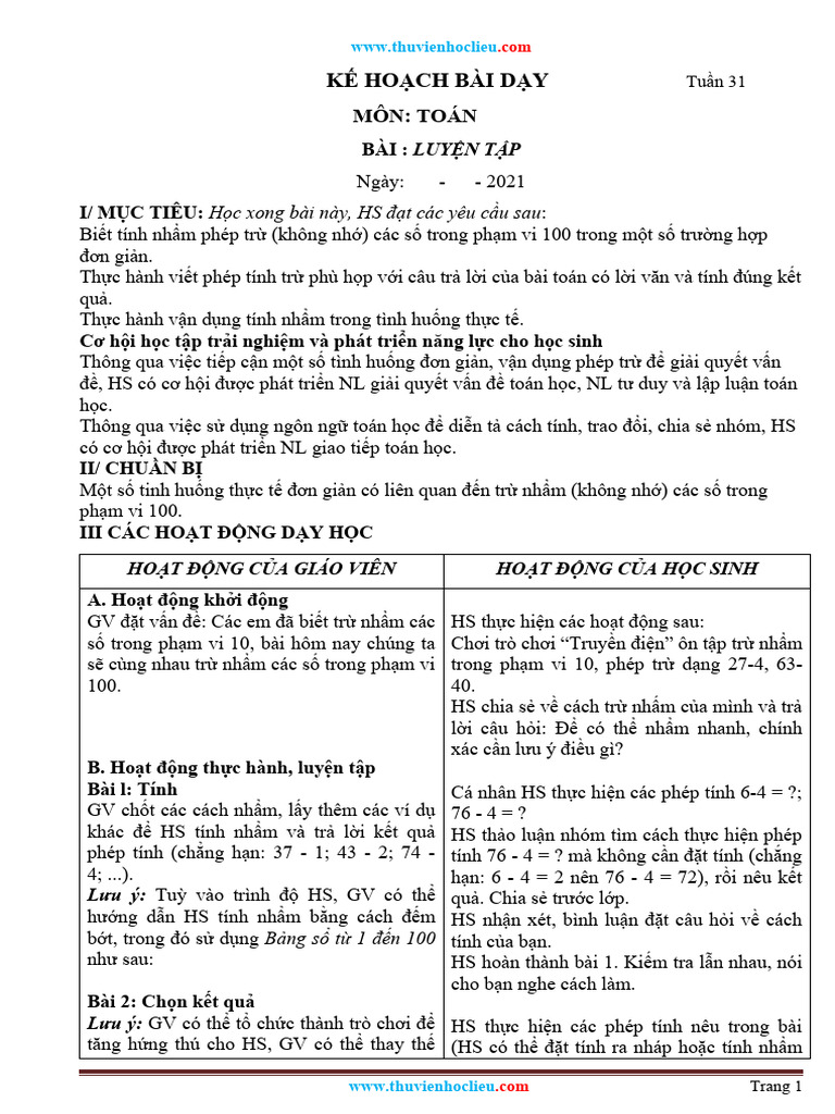 GA Toan 1 Tuan 31 CANH DIEU | PDF