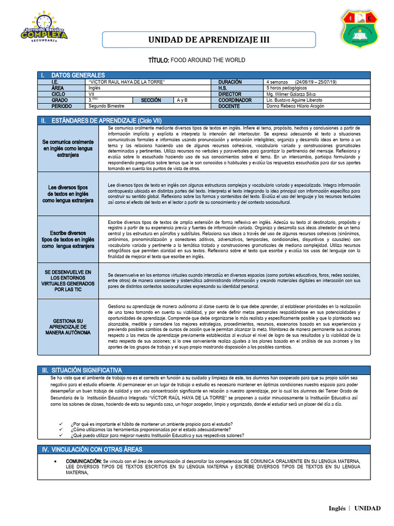 UNIDAD 3 Modelo | PDF | Aprendizaje | Léxico