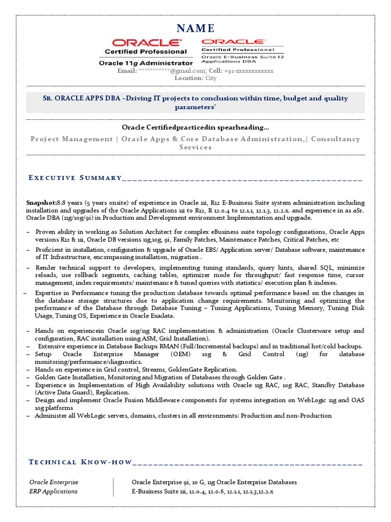 Oracle Apps DBA Sample Resume 2 | PDF | Databases | Oracle Database