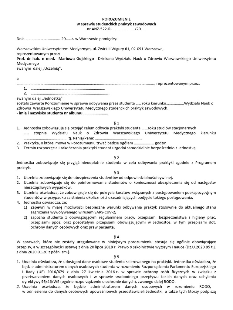 Wzor Porozumienie 2021-2022 | PDF