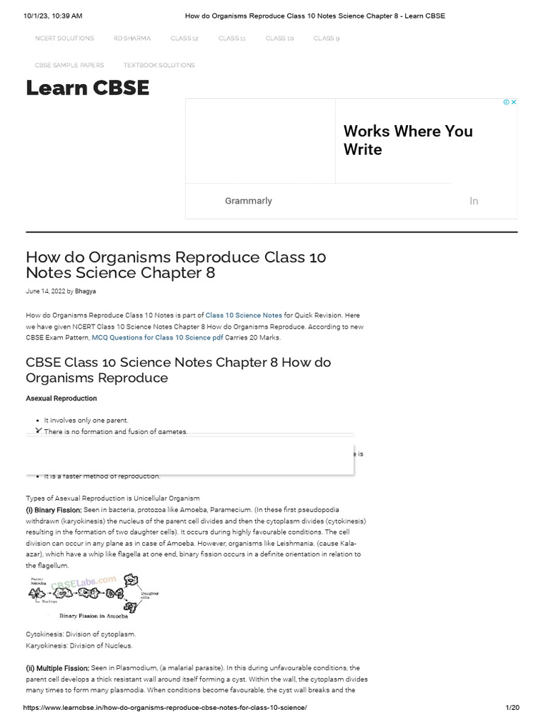 Class 10 Science Reproduction Notes | PDF | Flowers | Uterus