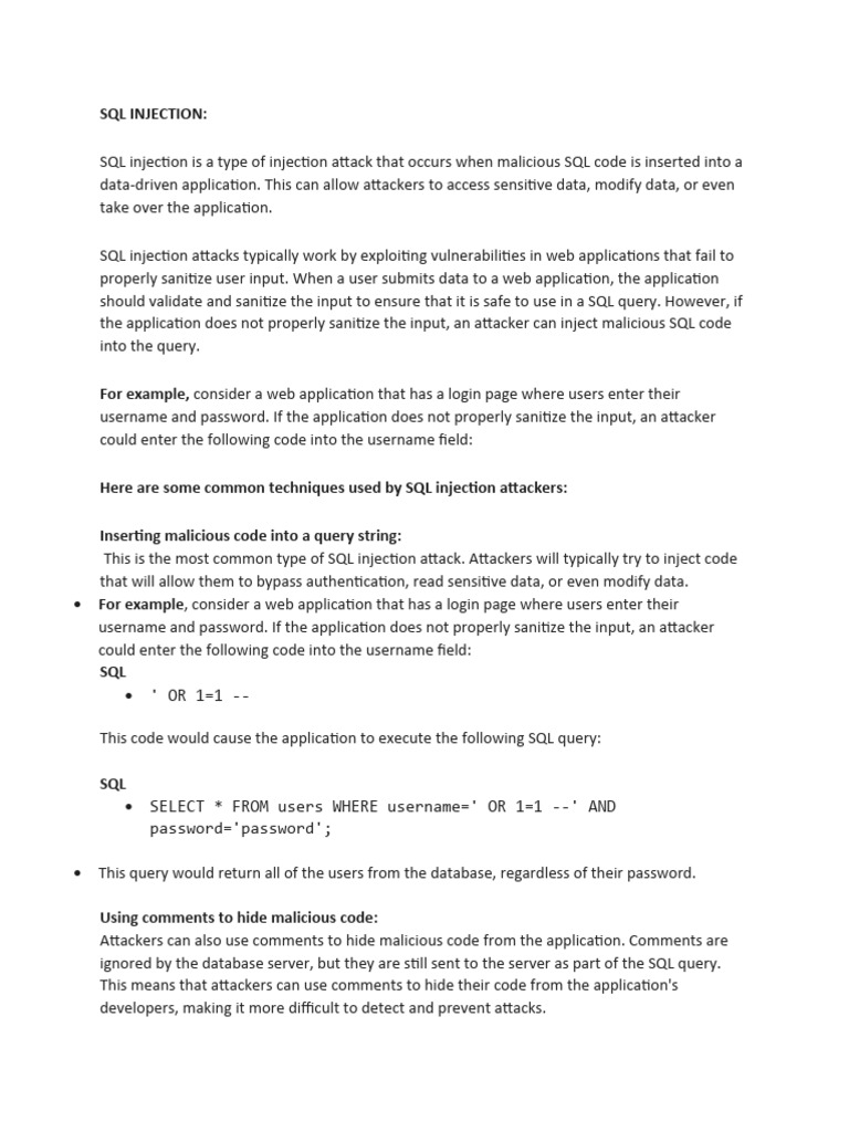 SQL Injection Is A Type of Injection Attack That Occurs When | PDF ...