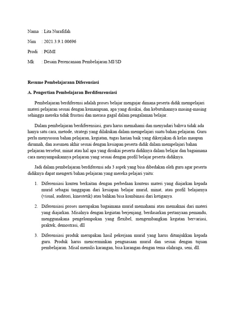 Resume Materi Diferensiasi | PDF | Karier & Perkembangan | Pengembangan Diri