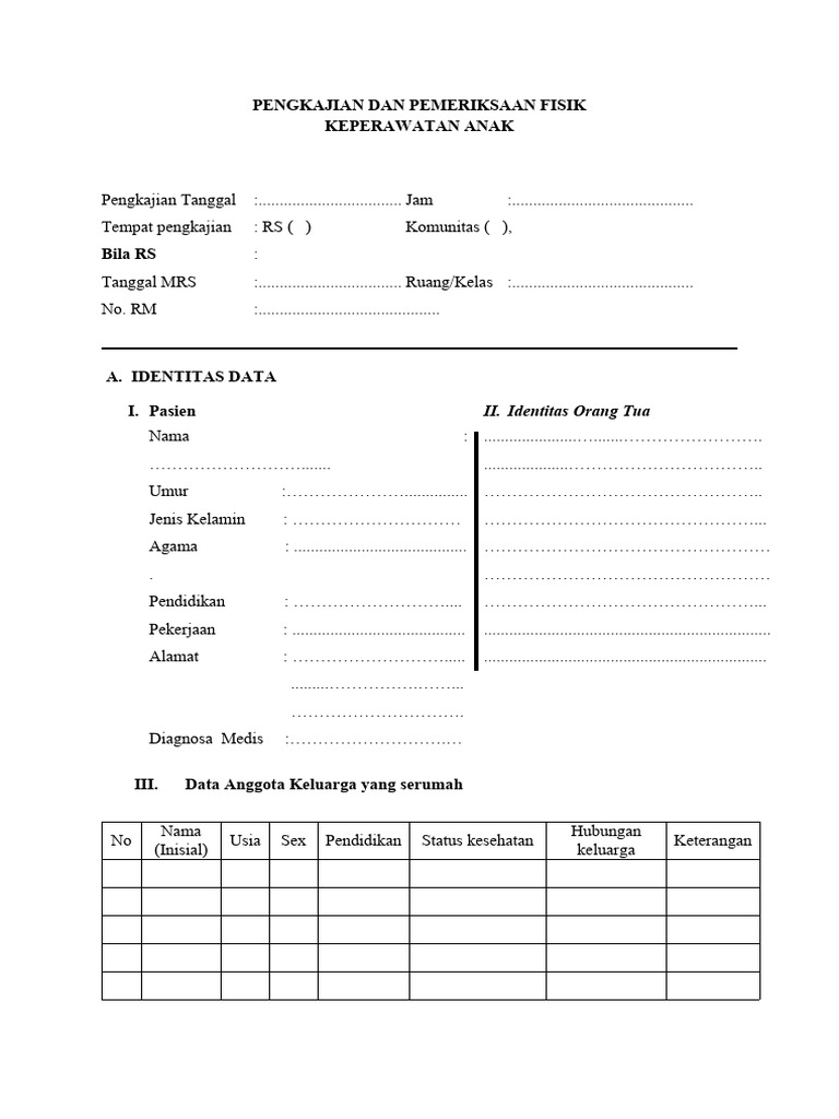 Format Pengkajian Dan Pemeriksaan Fisik Kep Anak | PDF