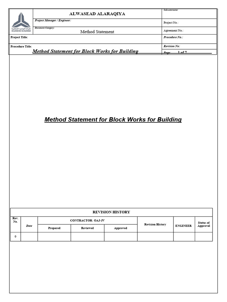 MS-1064 - Method Statement For Blockwork | PDF | Personal Protective Equipment | Building ...