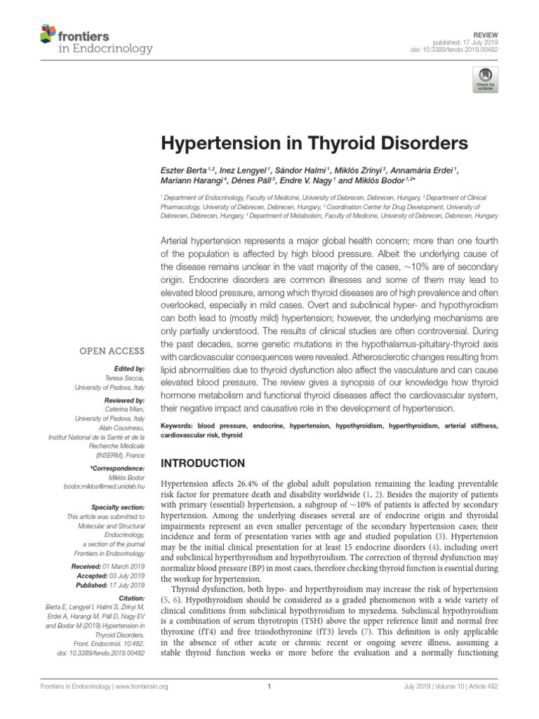 Hypertension in Thyroid Disorders | PDF | Hypothyroidism | Hyperthyroidism