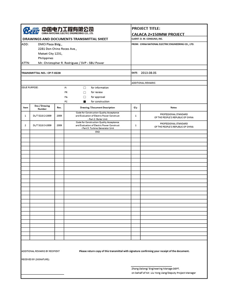 Document Transmittal Sheet CP-T-0228 | PDF