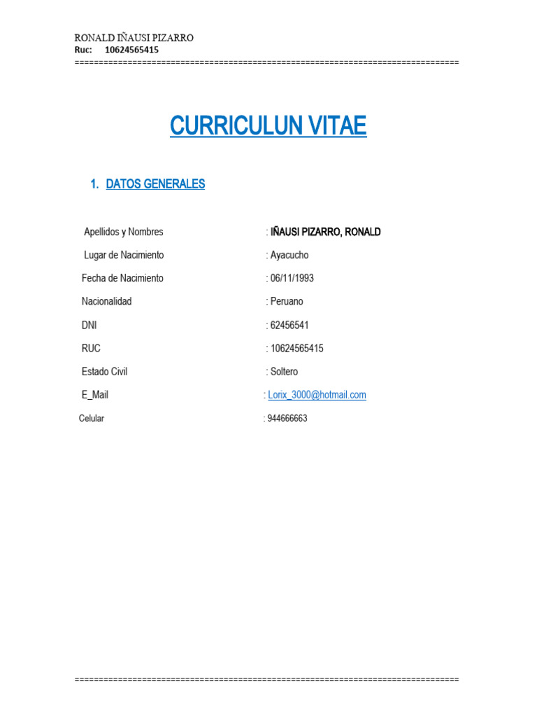 CV Ronald | PDF | Negocios