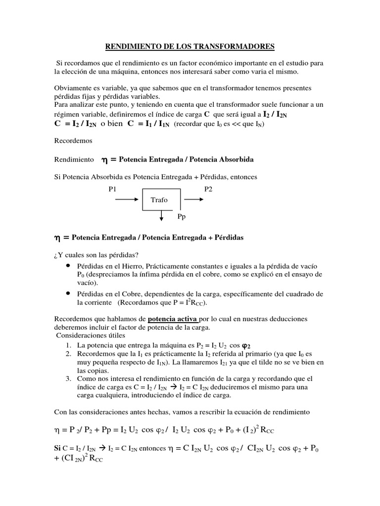 14 - Rendimiento de Los Transformadores | PDF | Economias
