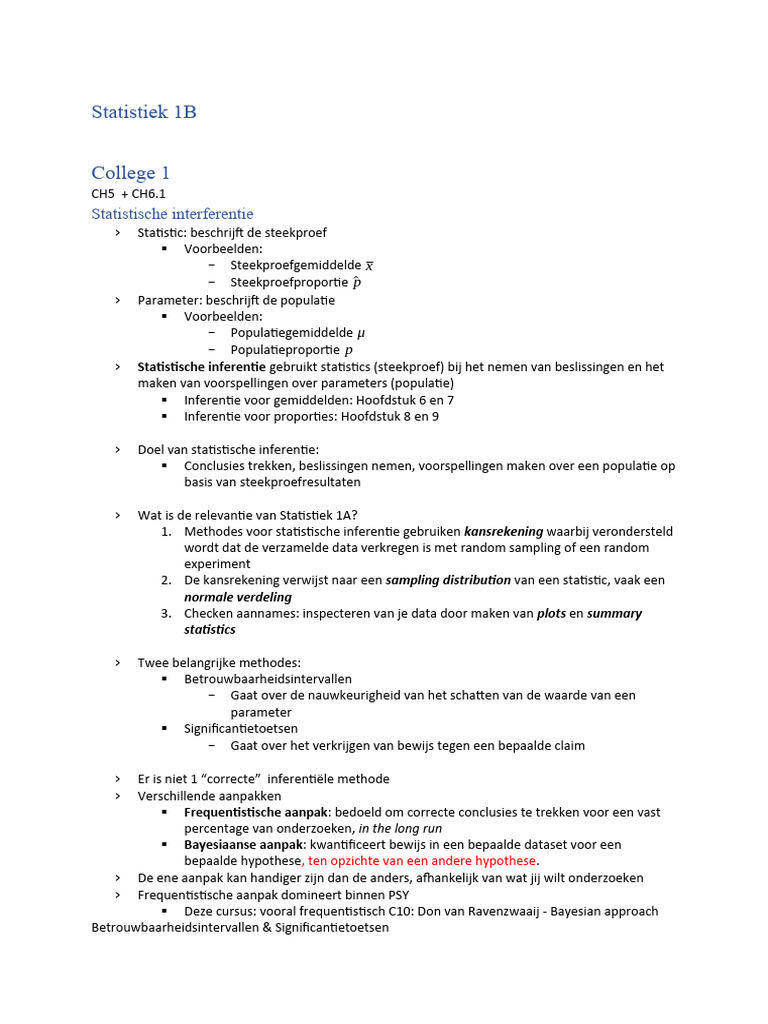 Statistiek 1B HC | PDF