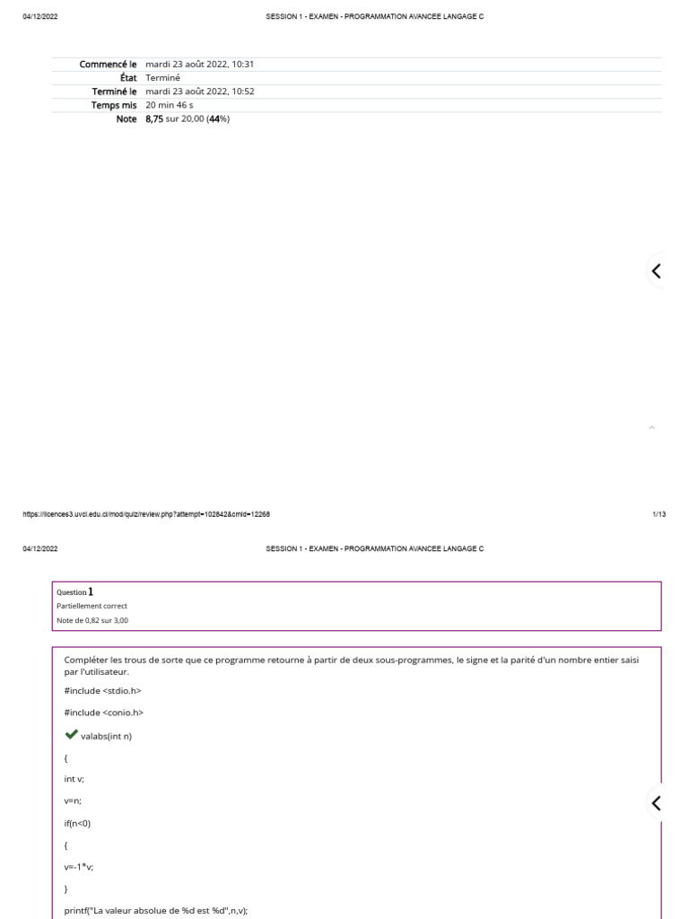 Session 1 - Examen - Programmation Avancee Langage C | PDF | Logiciel | Ingénierie informatique