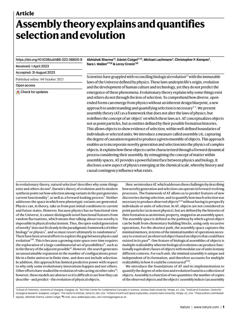 Sharma 2023 - Nature - Assembly Theory Explains and Quantifies Natural ...