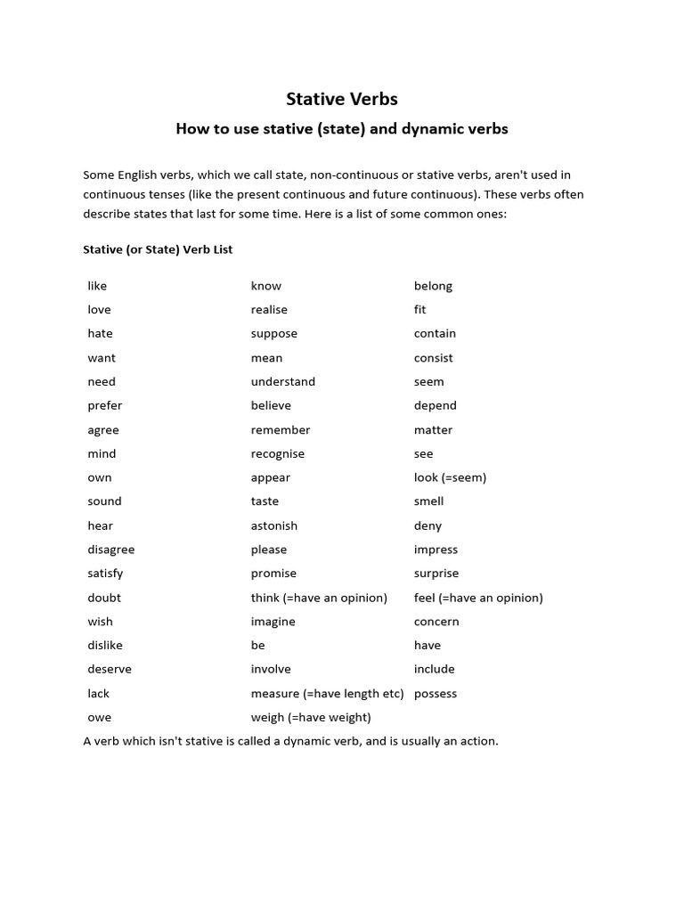 Stative Verbs | PDF | Verb | Language Mechanics