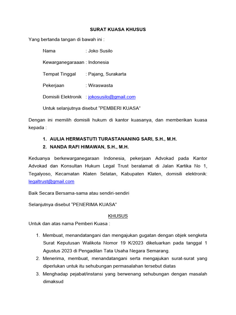 Surat Kuasa Khusus PLKH Tun | PDF | Politik | Ilmu Sosial