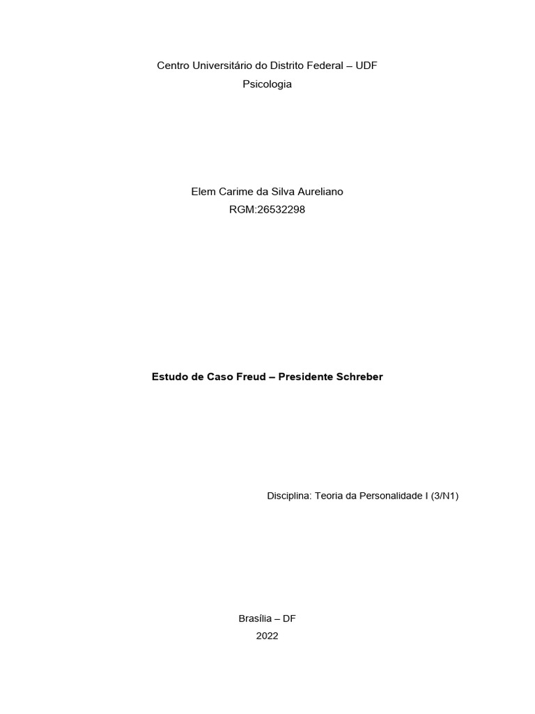 Análise Do Caso Schreber | PDF | Sigmund Freud | Autoimagem