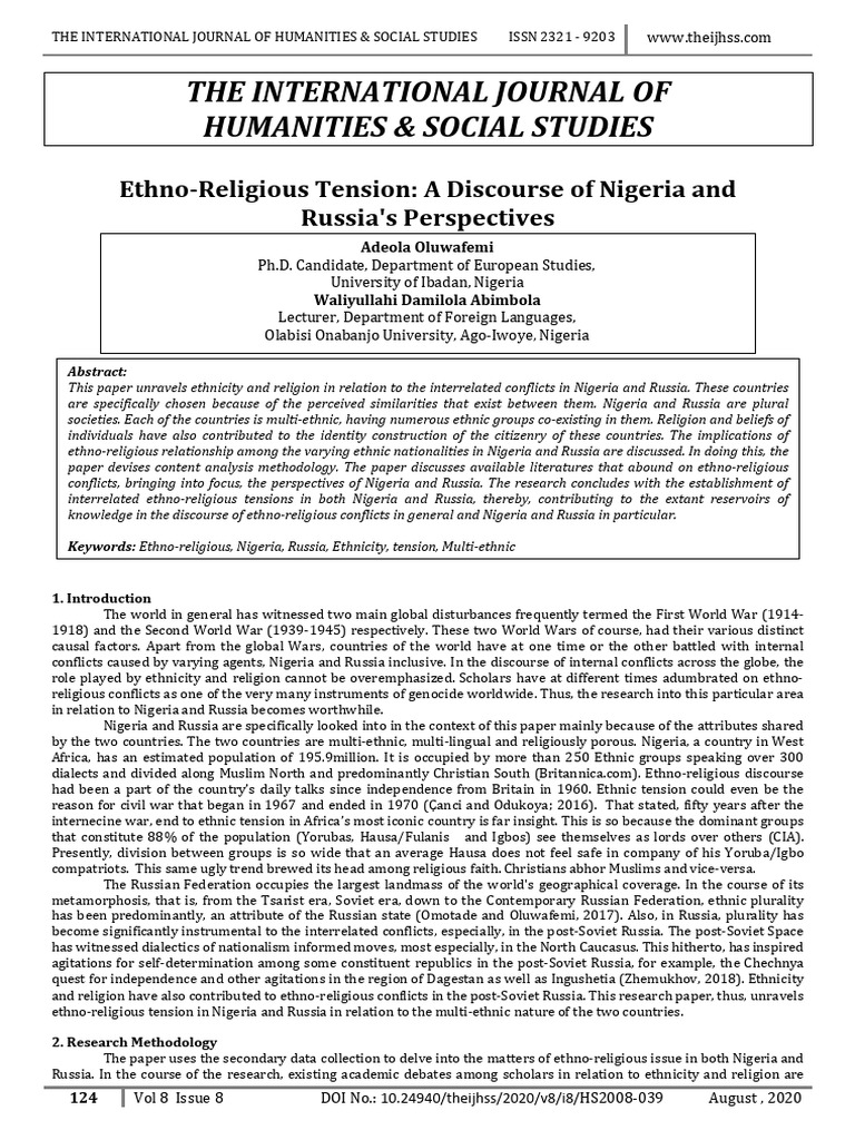 Ethno-Religious Tension: A Discourse of Nigeria and Russia's ...