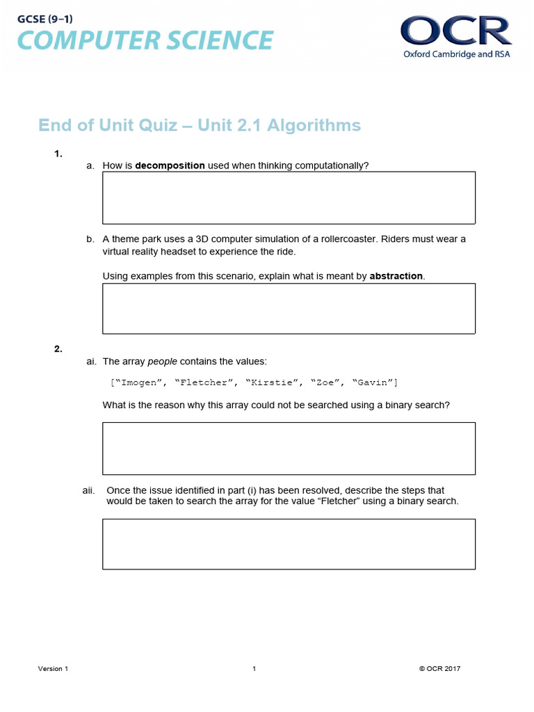 2.1 Algorithms End of Unit Quiz Lesson Element | PDF | Algorithms ... 2.1 Algorithms End of Unit Quiz Lesson Element | PDF | Algorithms ...
