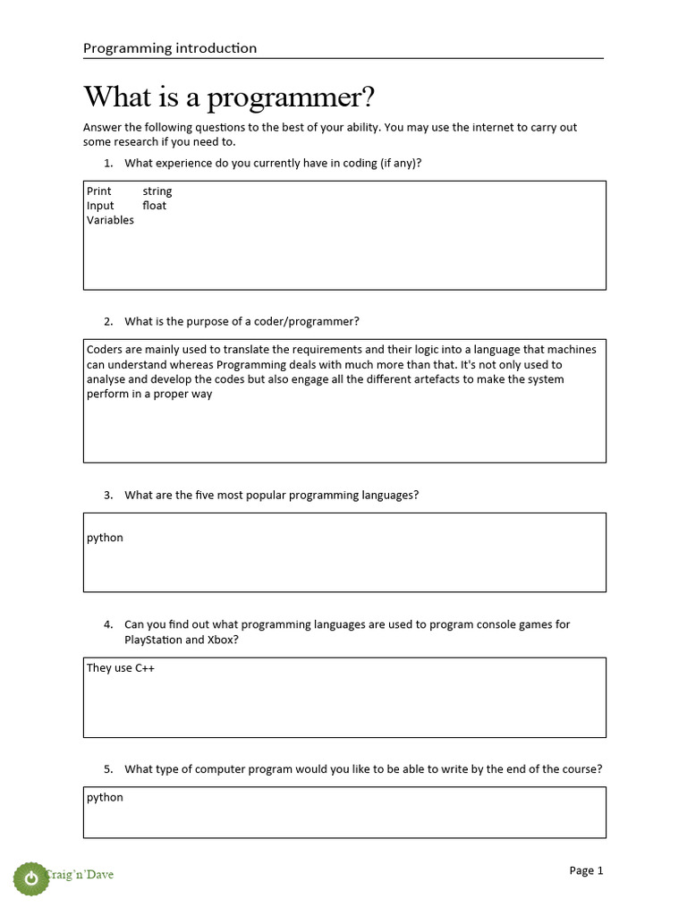 1 1 Lesson 1 Programming Introduction Finished Pdf Computers