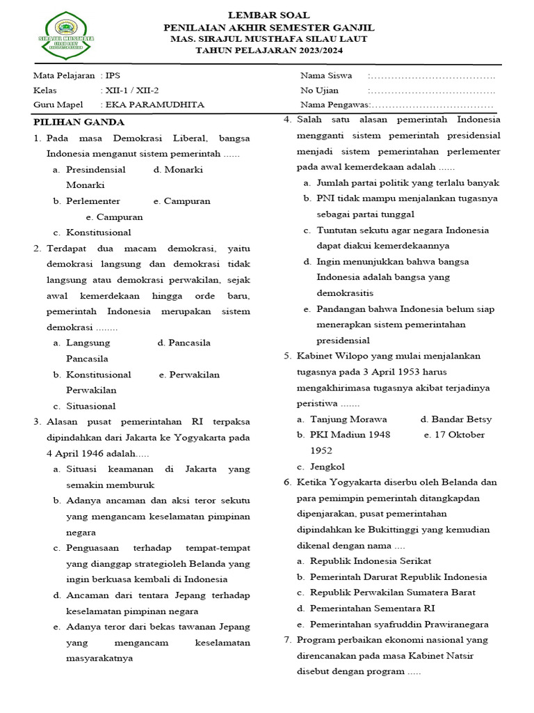 Format Lembar Soal Ujian | PDF