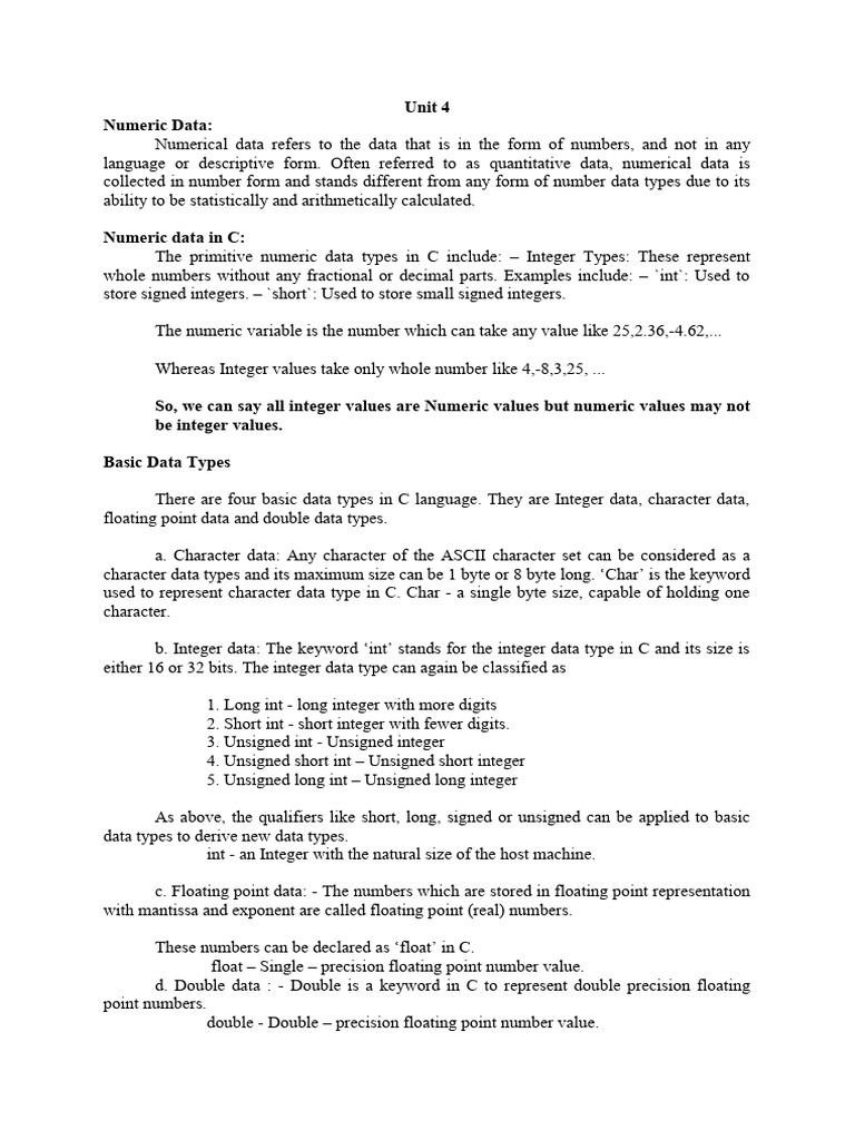 PST - Unit 4 | PDF | Integer (Computer Science) | Data Type