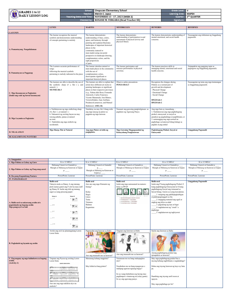DLL Week 3 Mapeh | PDF | Learning