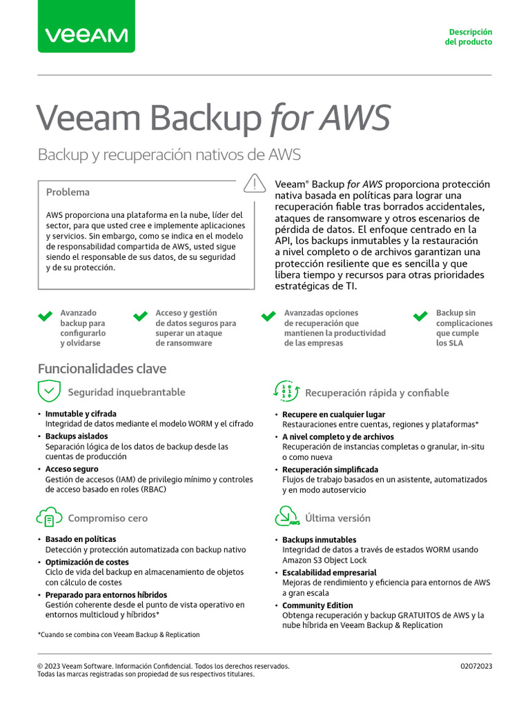 Veeam Backup Aws Product Overview | PDF | Apoyo | Computación en la nube