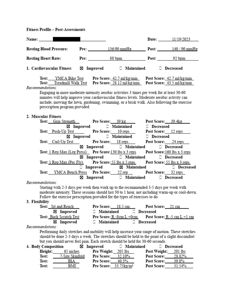 Fitness Profile 1 | PDF | Body Mass Index | Physical Fitness