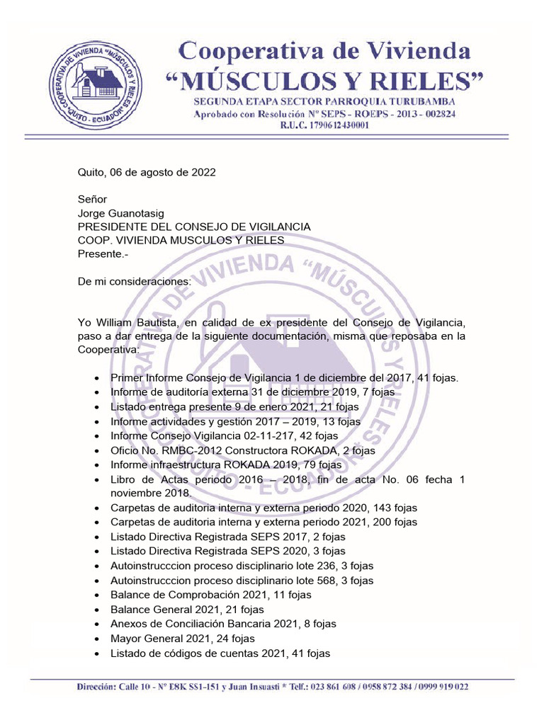 Acta de Entrega Consejo Vigilancia | PDF | Finanzas y dinero