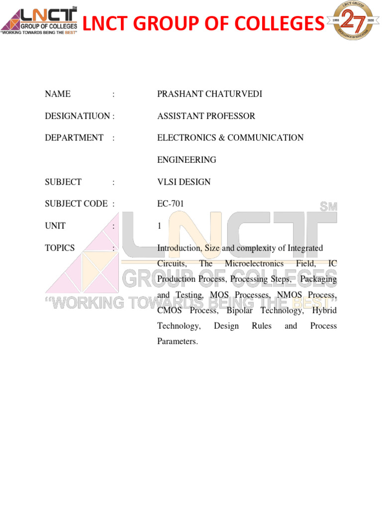 Vlsi Design Ec 701 Unit I Pdf Field Effect Transistor Mosfet