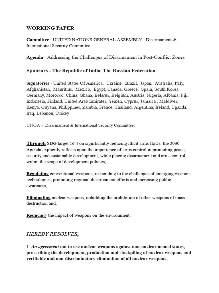 Working Paper Unga - Disec BVBDS | PDF | Nuclear Proliferation ...