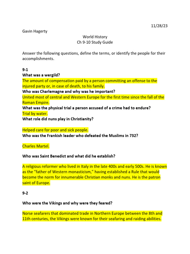 World History CH 9-10 Study Guide | PDF | Black Death | Vikings