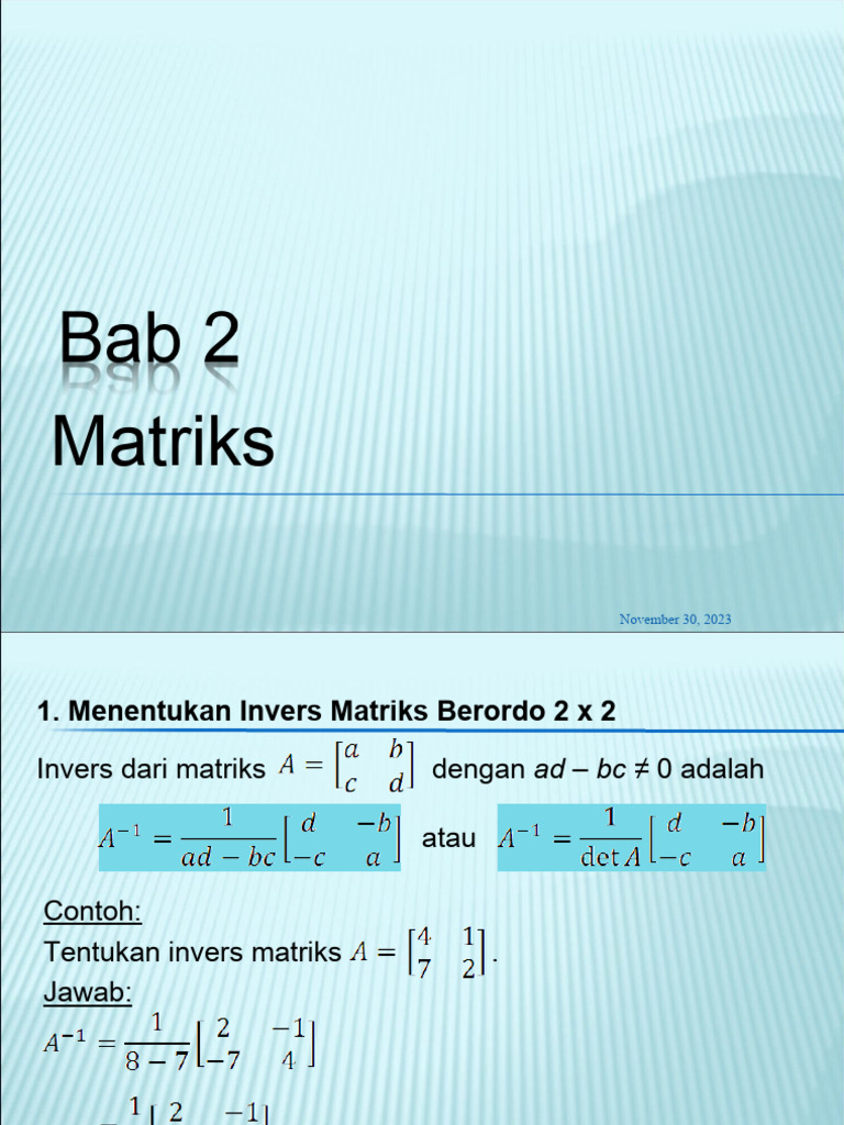 Bab 2 Invers Matriks 2x2 Dan 3x3 | PDF Bab 2 Invers Matriks 2x2 Dan 3x3 | PDF