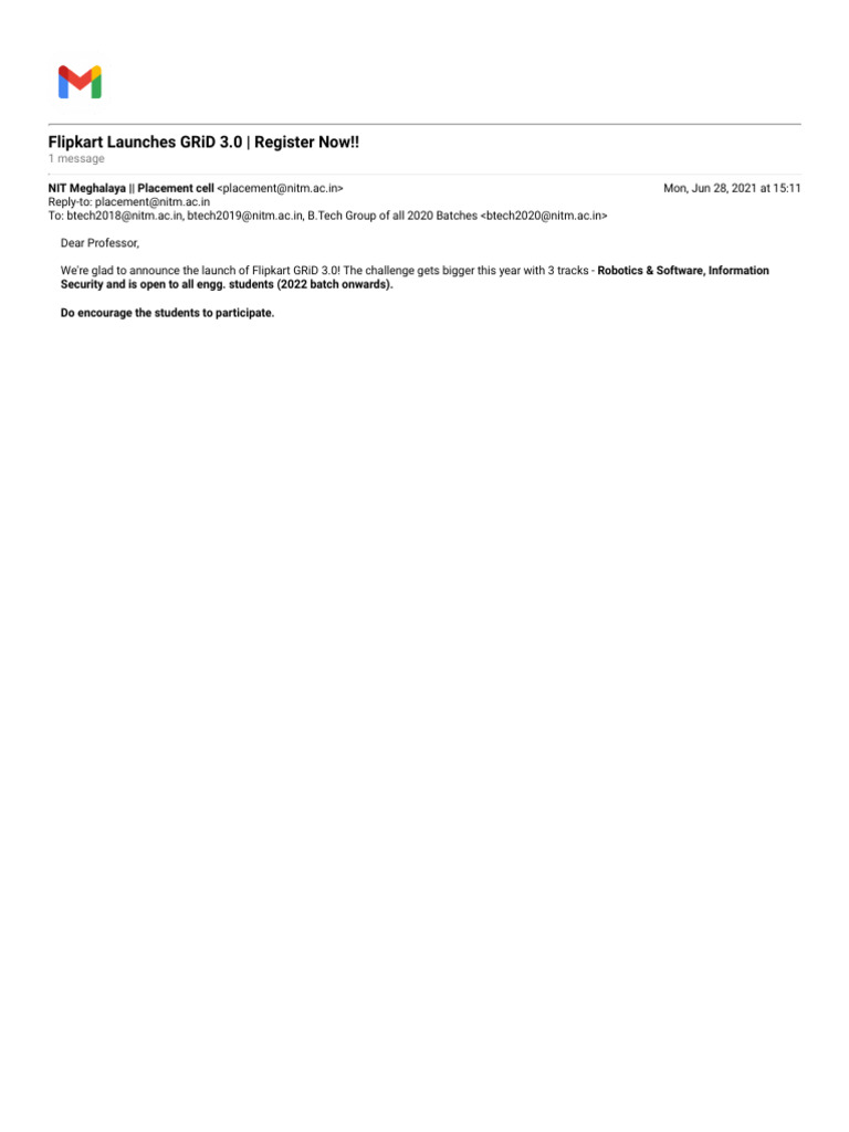 Gmail - Flipkart Launches GRiD 3.0 - Register Now!! | PDF | Legal ...