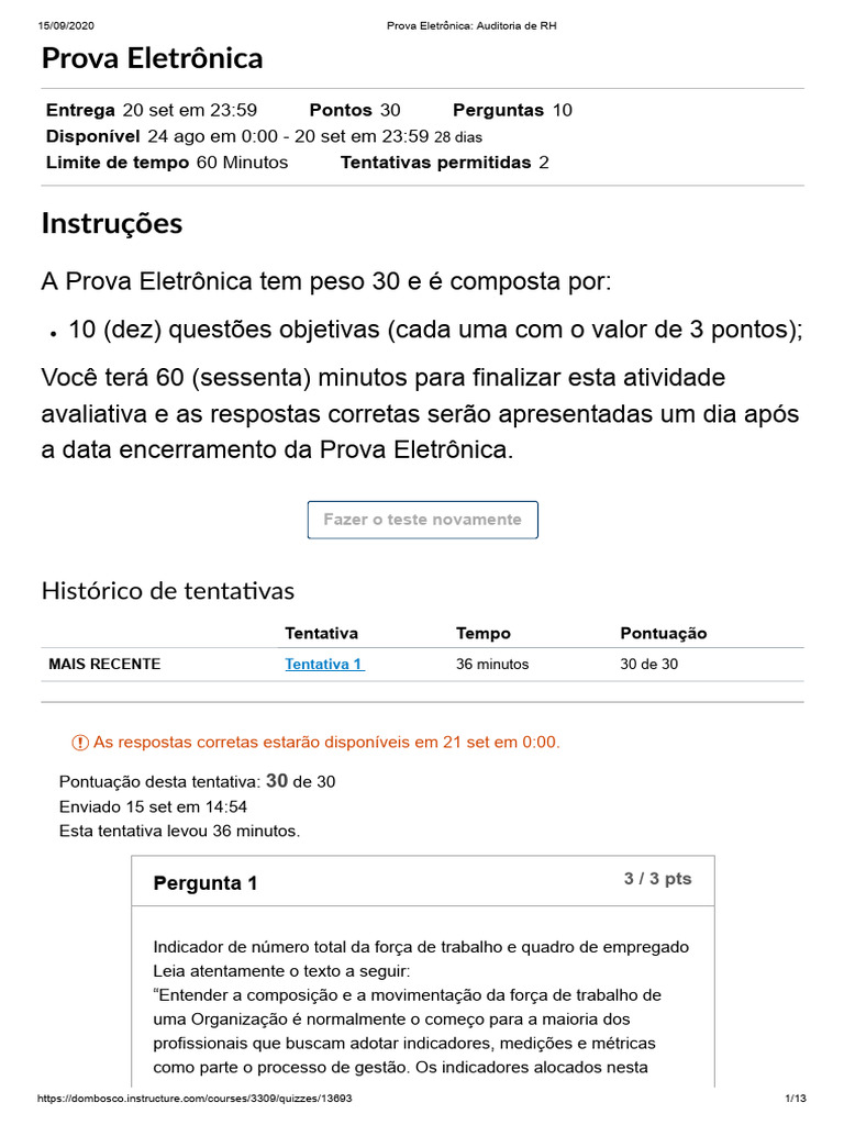 1 Prova Eletrônica - Auditoria de RH | PDF | Gestão de recursos humanos | Recrutamento