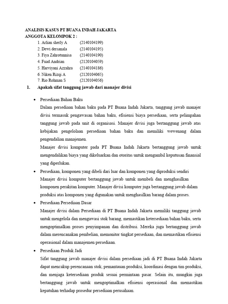 Analisis PT Buana Indah Jakarta - Kelompok 2 - K1 | PDF