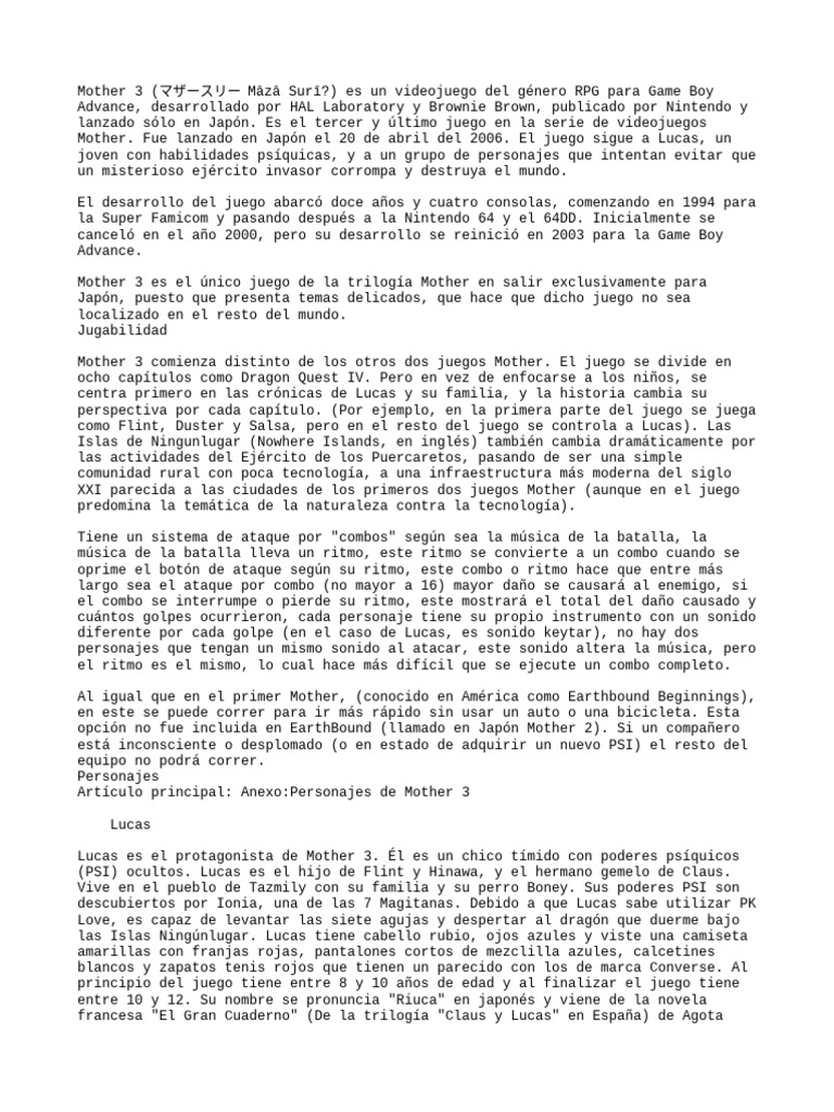 Mother 3 | PDF | Videojuegos | Juego de azar